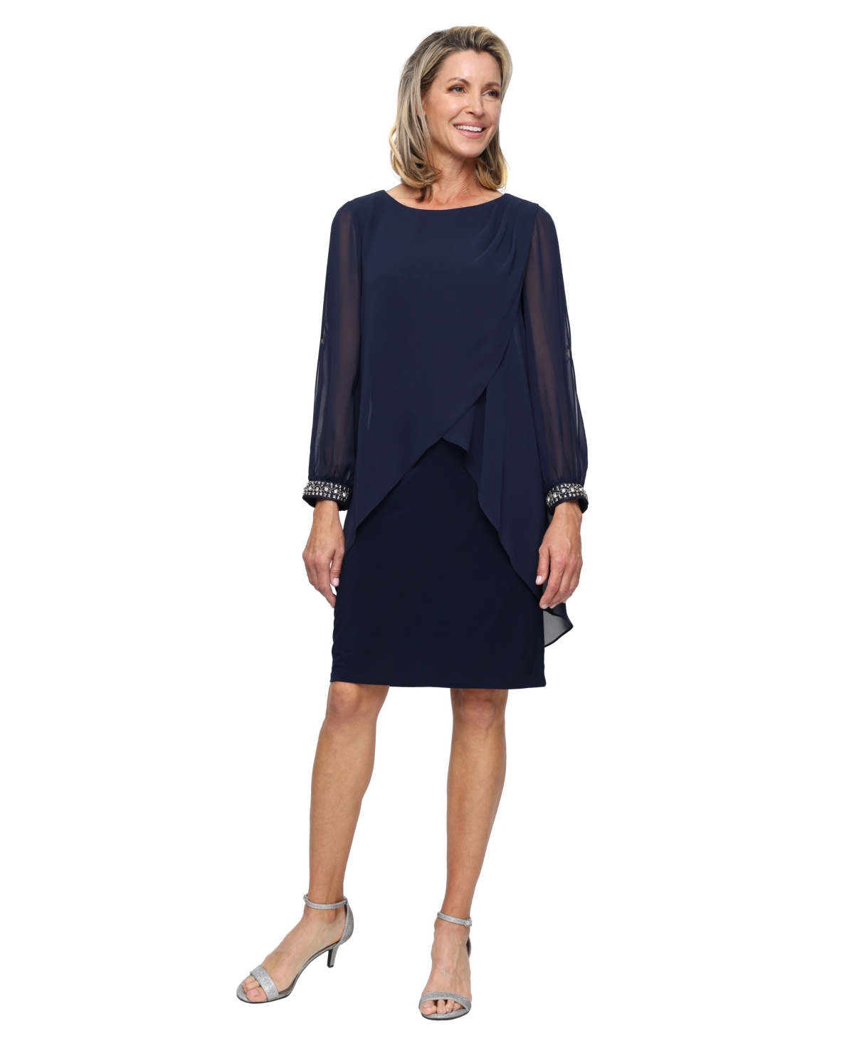 Click here for Sl Fashions Petite Boat Neck Shirt Overlay Sheath... prices