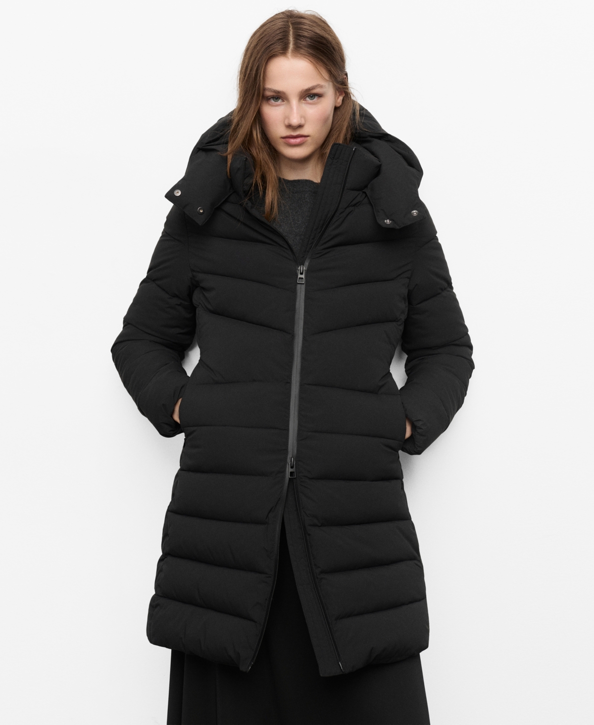 Click here for Mango Womens Hood Midi Quilted Anorak - Black prices