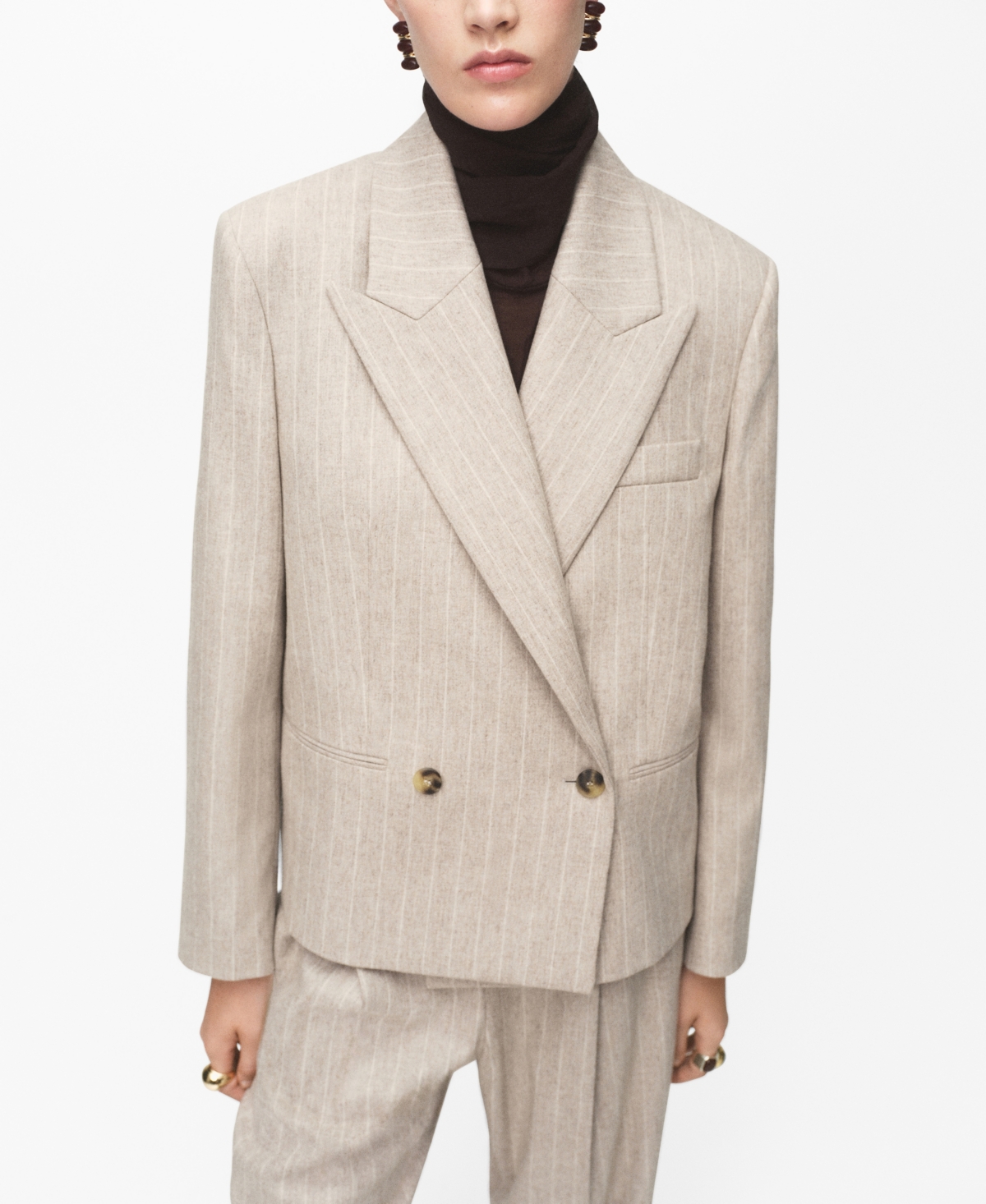 Click here for Mango Womens Pinstripe Wool Suit Blazer - Grey prices