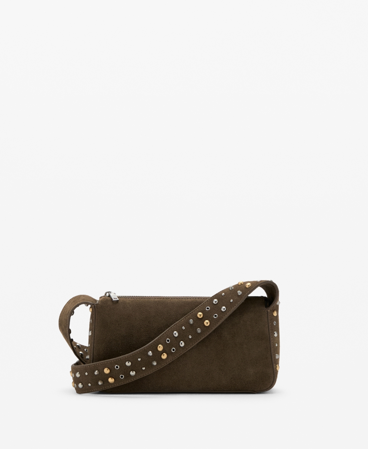 Click here for Mango Womens Suede Studs Crossbody Bag - Khaki prices