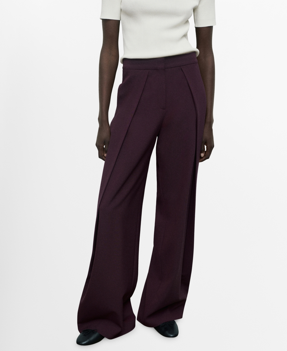 Click here for Mango Womens Pleated Wide Leg Trousers - Maroon prices