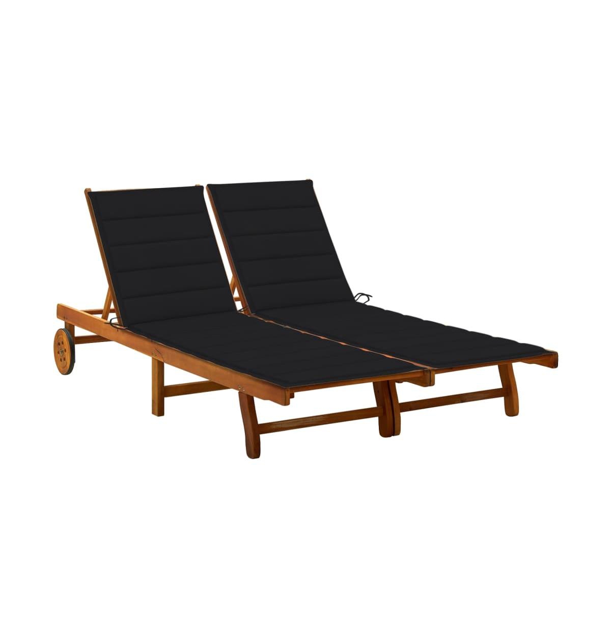 Click here for Sun Lounger Black Cushion  Natural Wood - Black prices