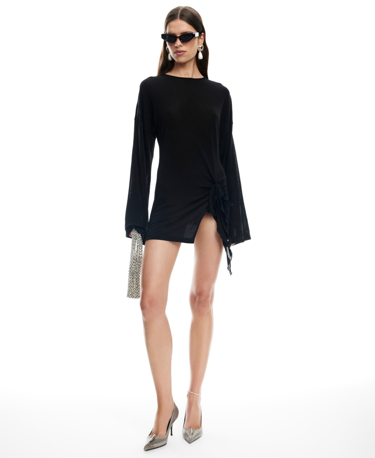 Click here for Lioness Womens Cosmic Crewneck Mini Dress - Obsidi... prices