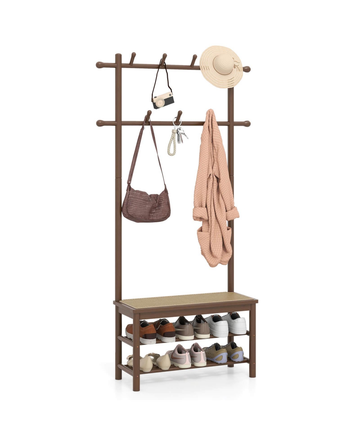 Click here for Costway Bamboo Coat Rack with Bench Shoe Storage 2... prices