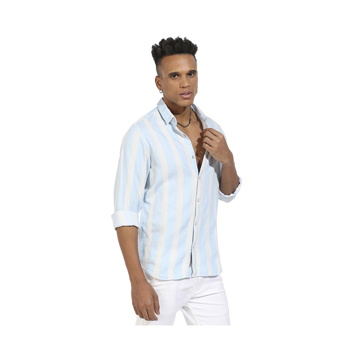 Click here for Campus Sutra Mens Striped Shirt - Blue prices