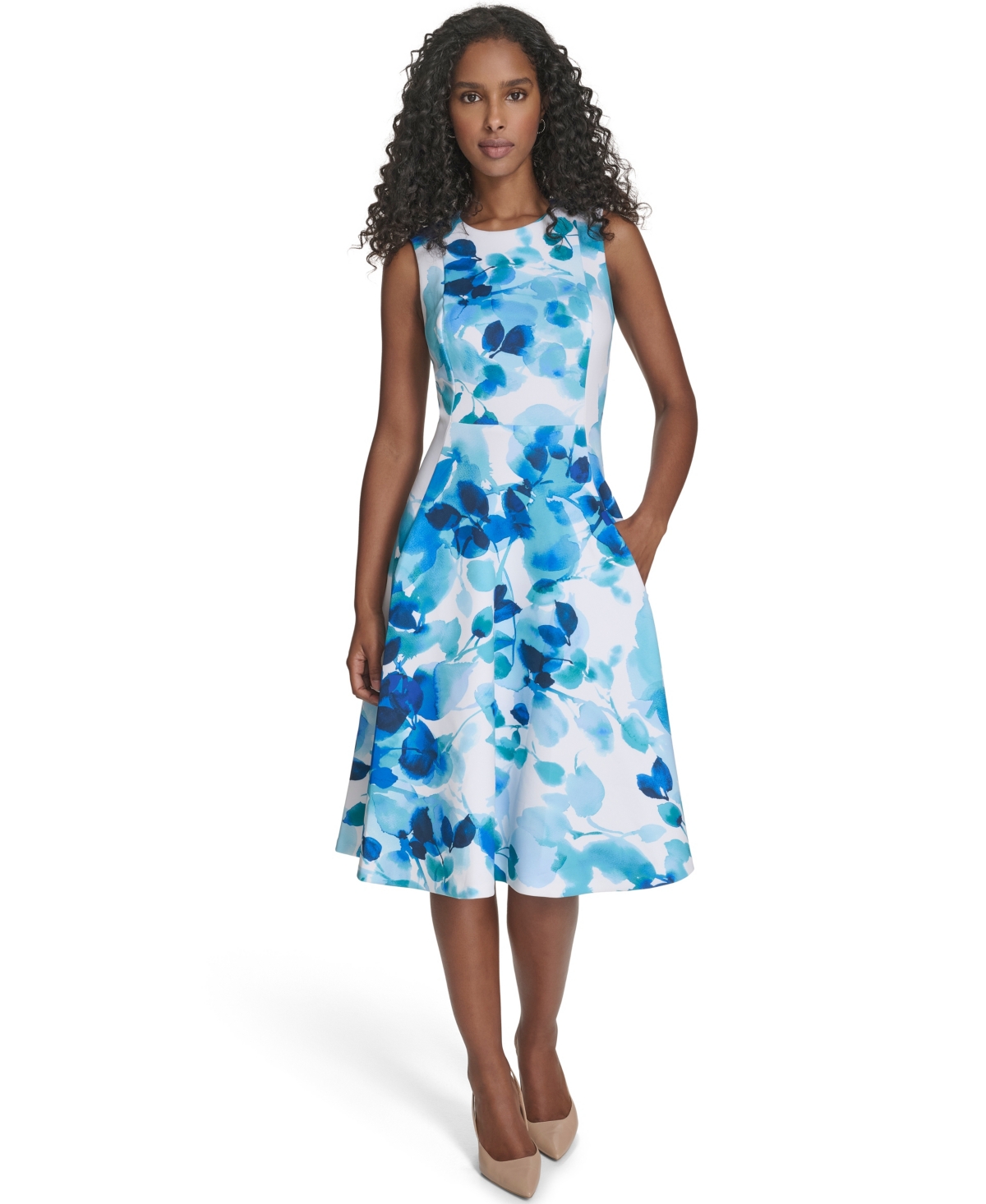 Click here for Calvin Klein Womens Sleeveless Crewneck Dress - Ca... prices