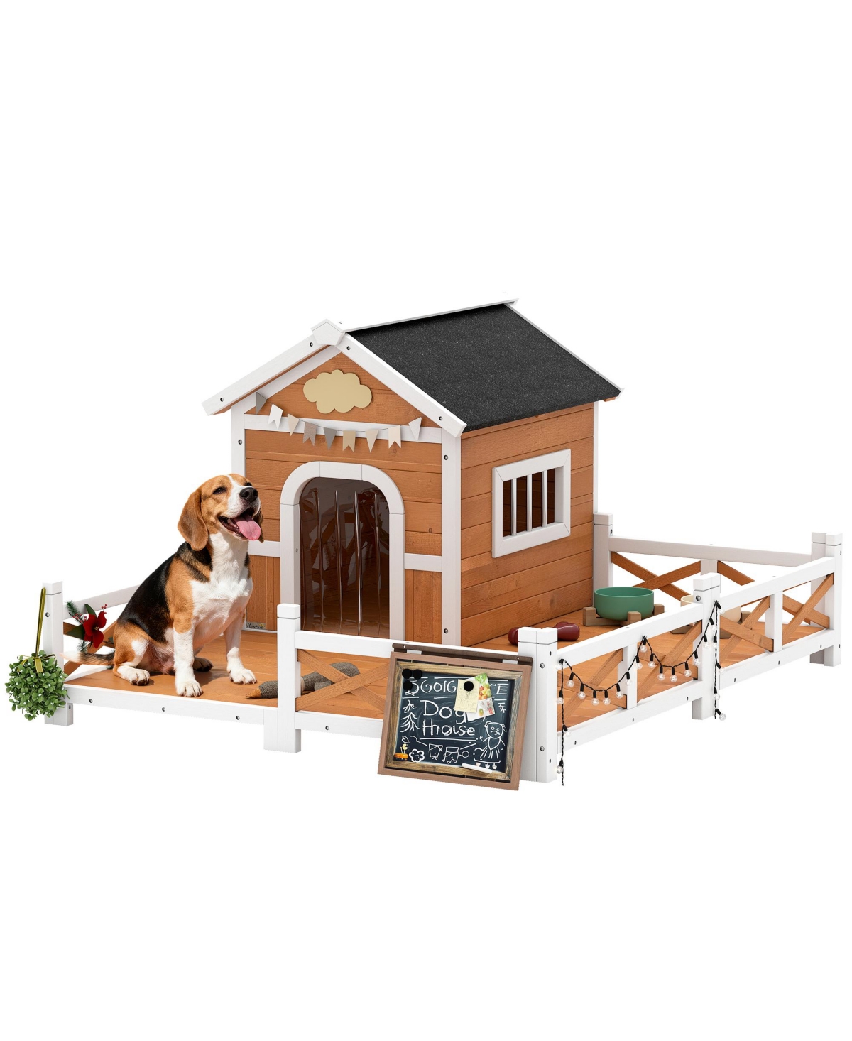 Click here for PawHut Outdoor Dog House  Wooden Dog House with La... prices