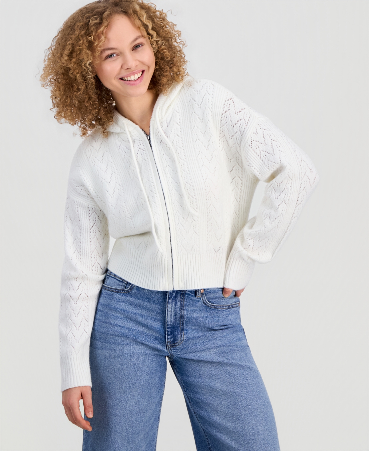 Click here for Ultra Flirt Juniors Pointelle Sweater Hoodie - Egr... prices