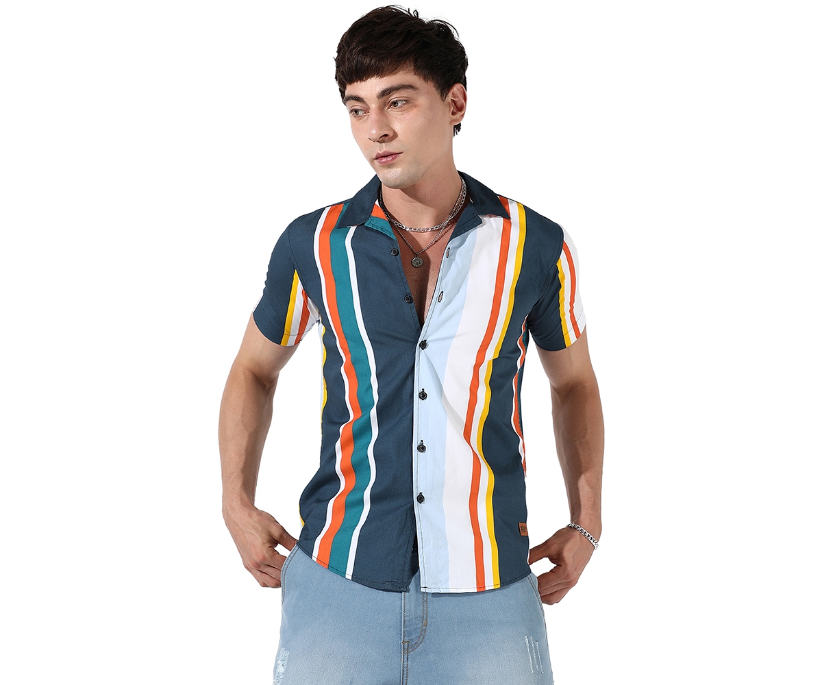 Click here for Campus Sutra Mens Striped Button Up Cotton Shirt -... prices