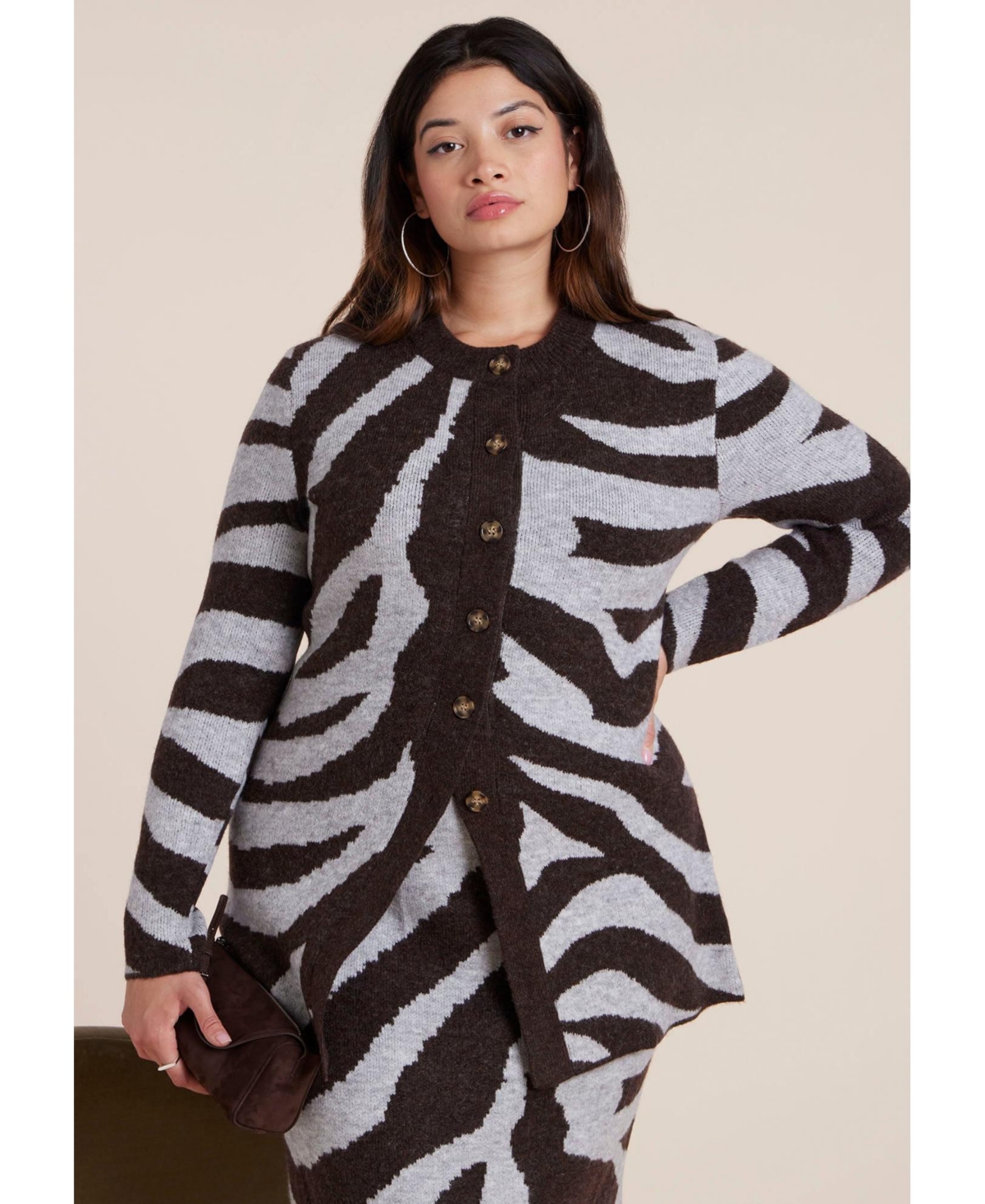 Click here for Eloquii Womens Intarsia Split Hem Cardigan - Zebra... prices