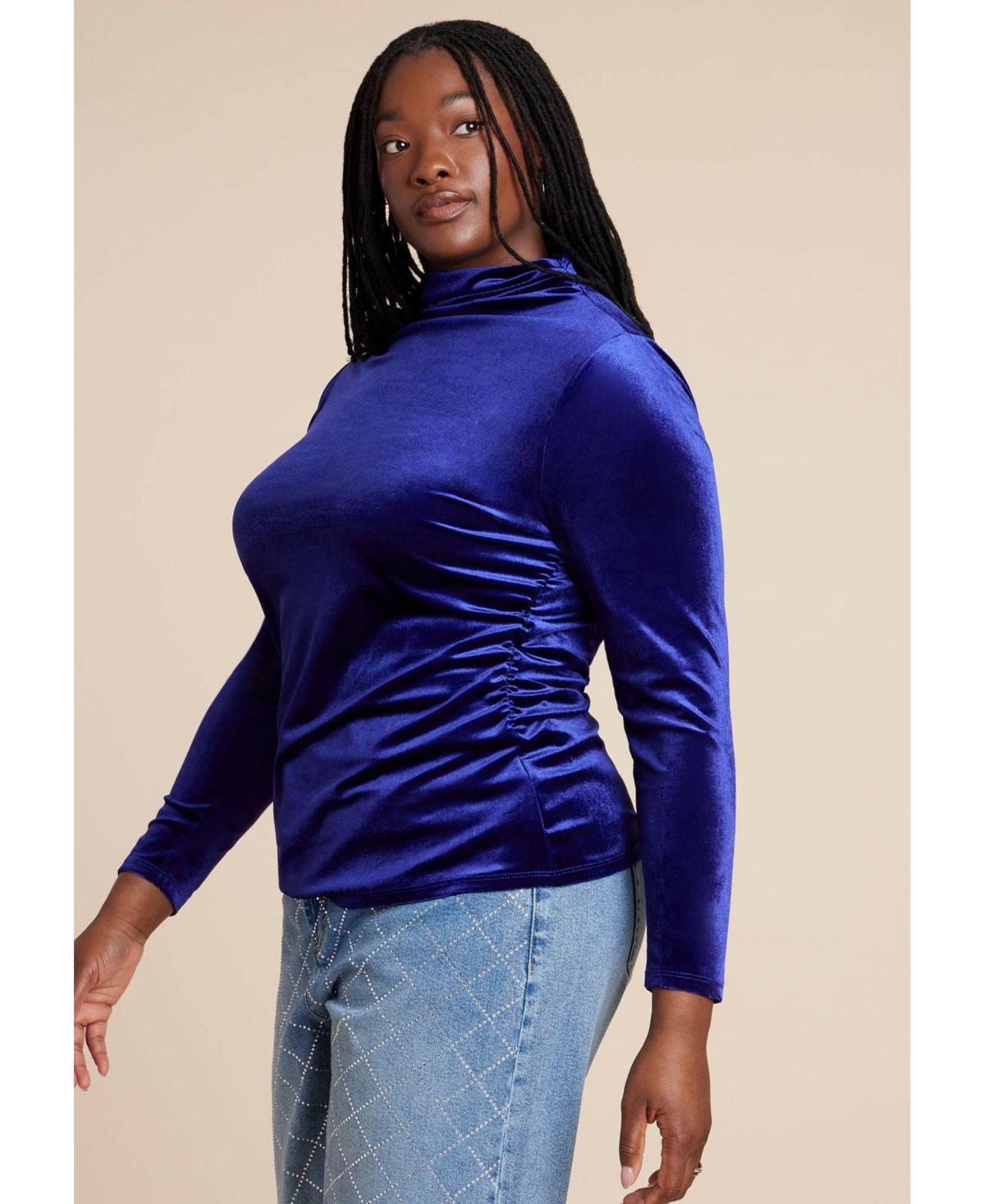 Click here for Eloquii Plus Size Velvet Mockneck Top - Mystic pur... prices