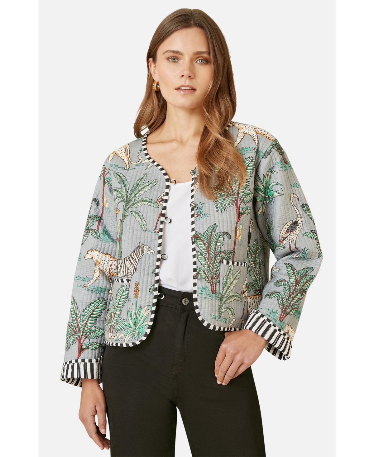 Click here for Yumi Womens Animal Reversible Cropped Quilted Jack... prices