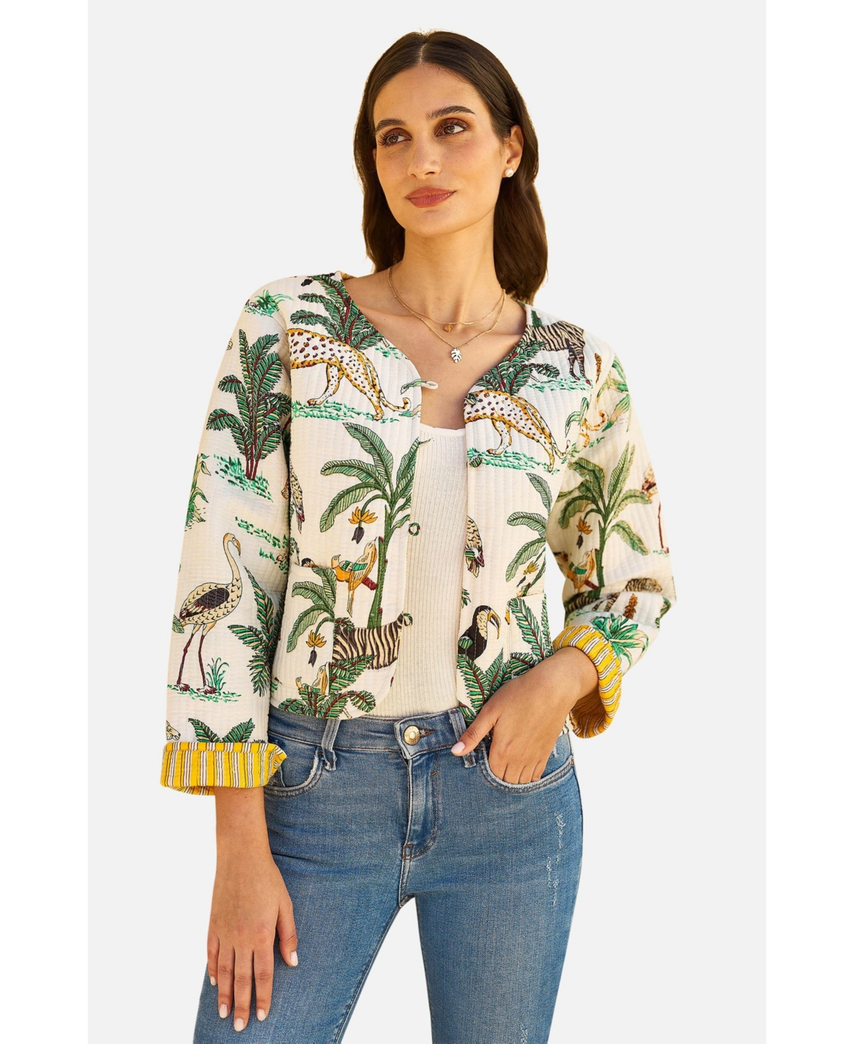 Click here for Yumi Womens Animal Reversible Cropped Quilted Jack... prices