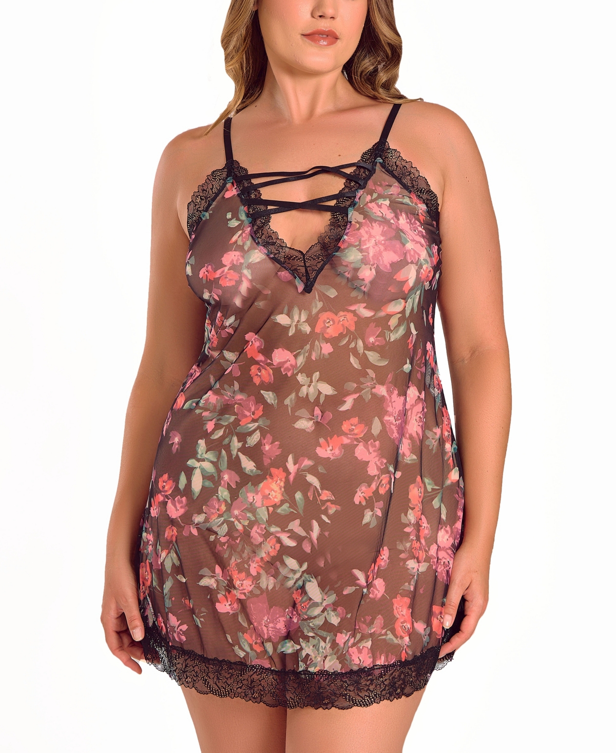 Click here for iCollection Plus Size Floral Lace Up Chemise Linge... prices
