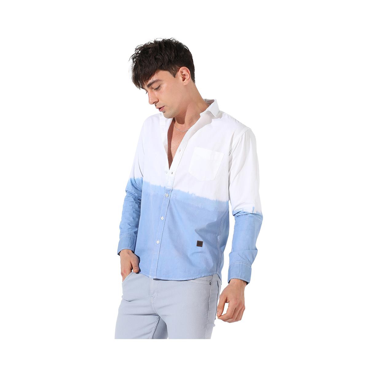 Click here for Campus Sutra Mens Ombre Contrast Shirt - Blue prices