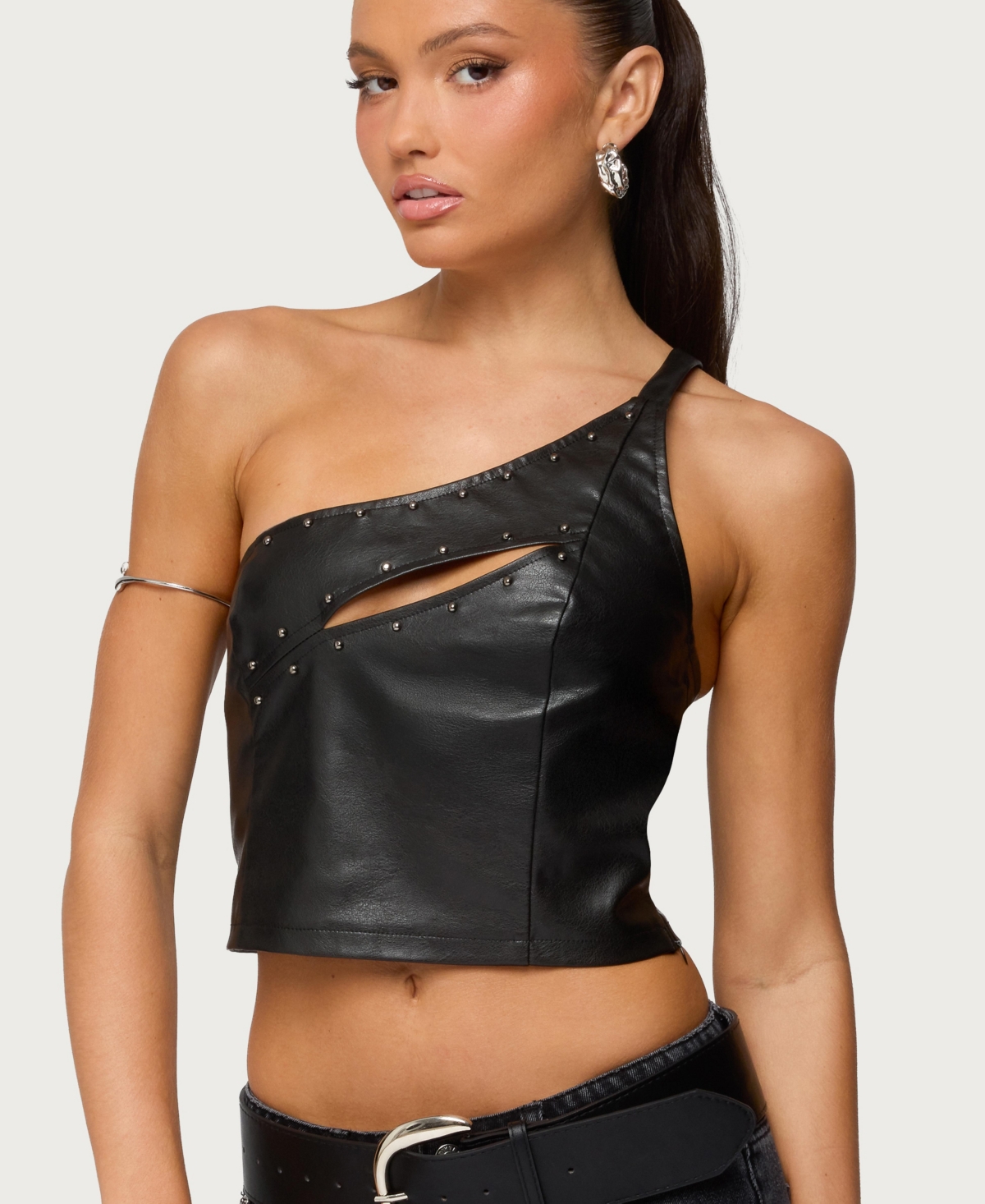 Click here for Edikted Womens Asymmetric Cutout Faux Leather Top... prices