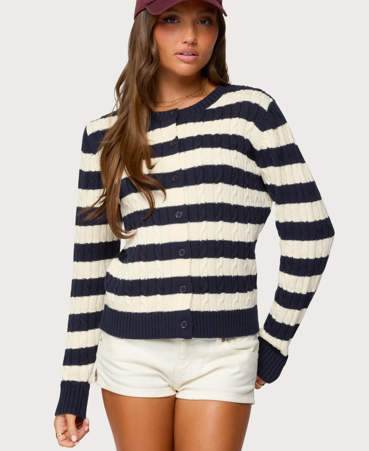 Click here for Edikted Womens Mildred Striped Cable Knit Cardigan... prices