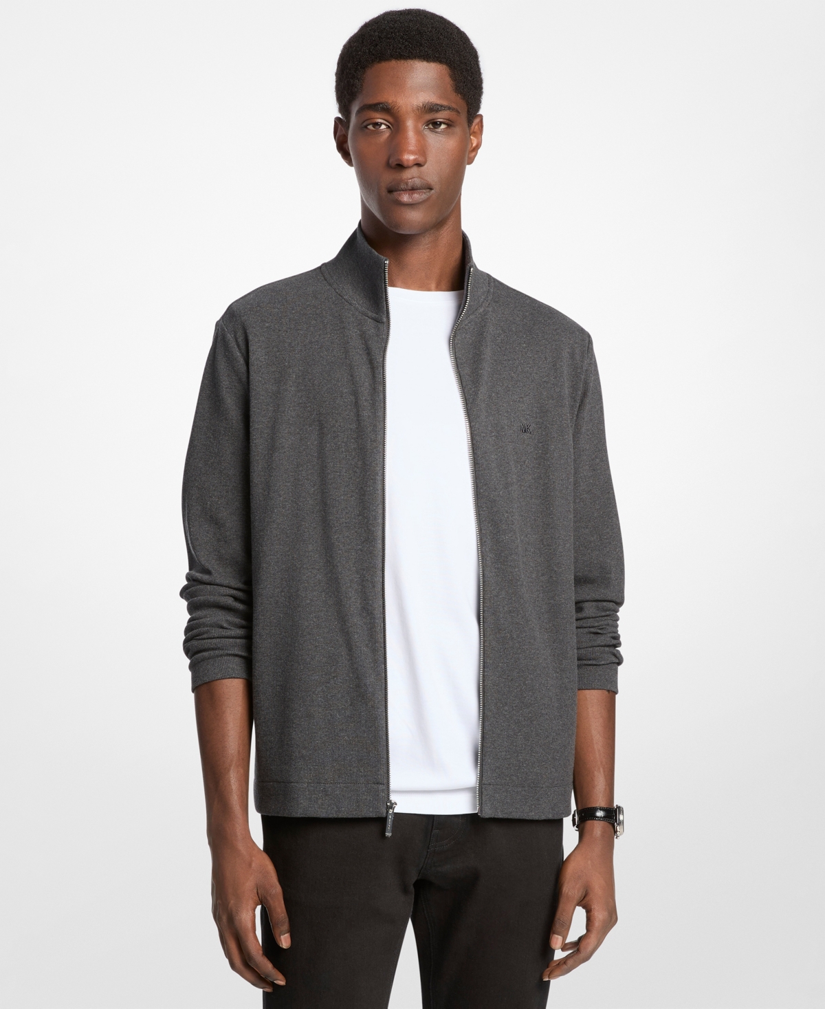 Click here for Michael Kors Mens Ribbed Mock Neck Zip-Up Sweater... prices