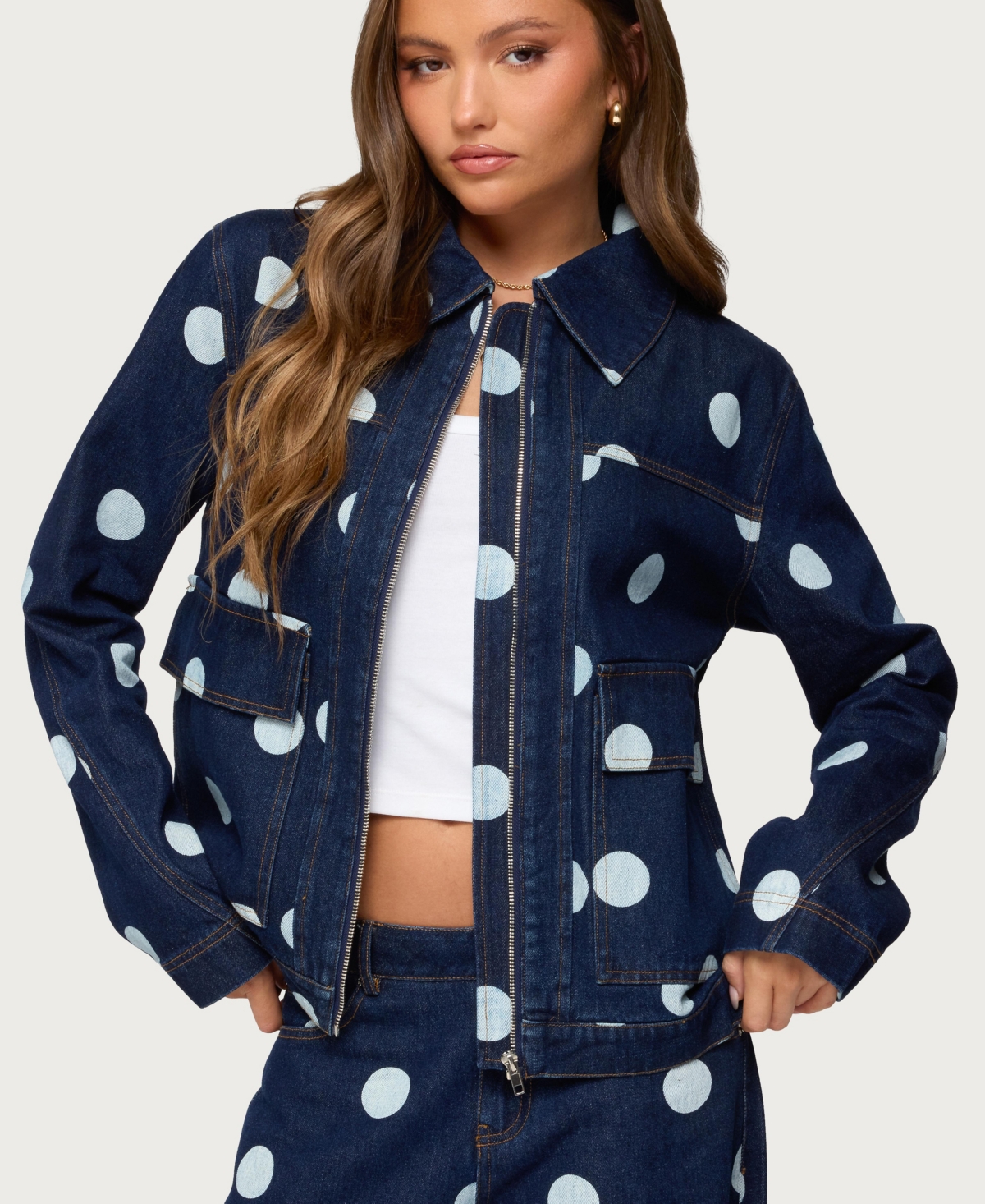 Click here for Edikted Womens Leyah Polka Dot Oversized Denim Jac... prices