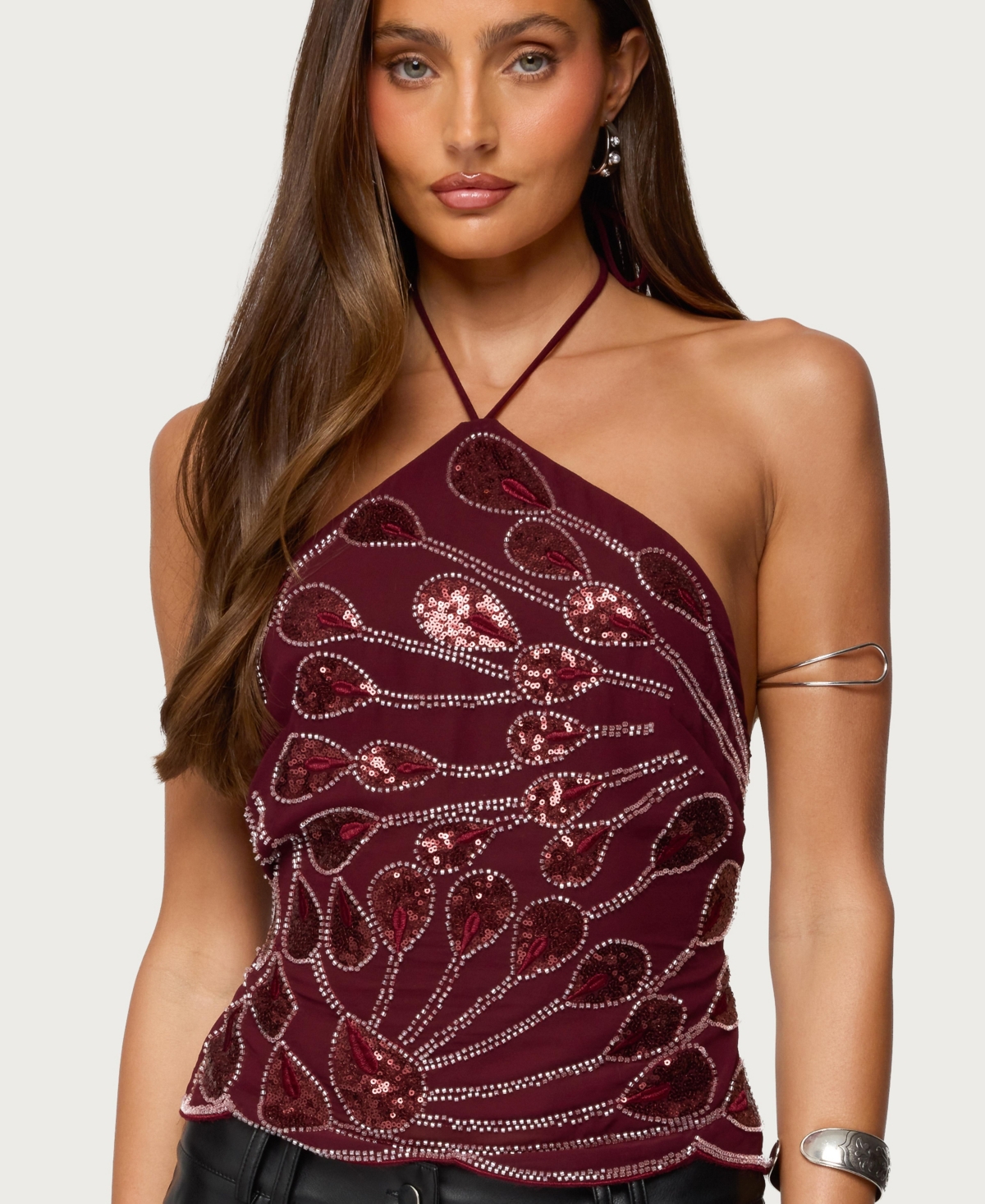 Click here for Edikted Womens Embroidered Bead & Sequin Halter To... prices