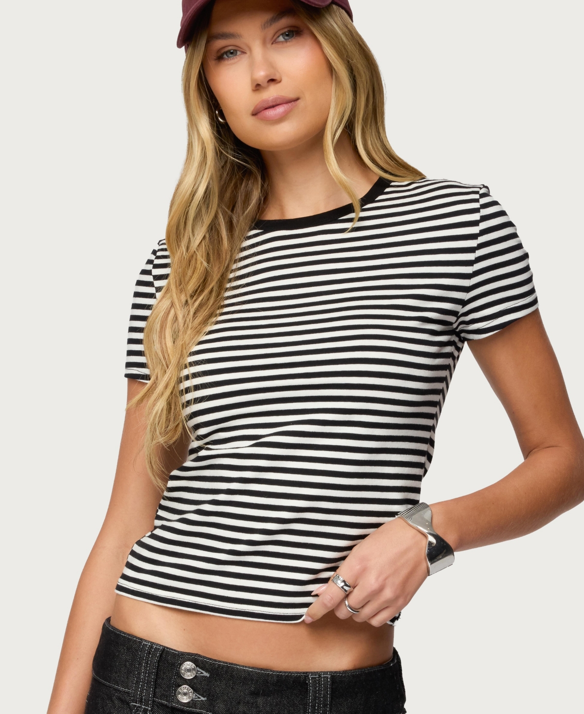 Click here for Edikted Womens Nessie Striped T Shirt - Black-and-... prices