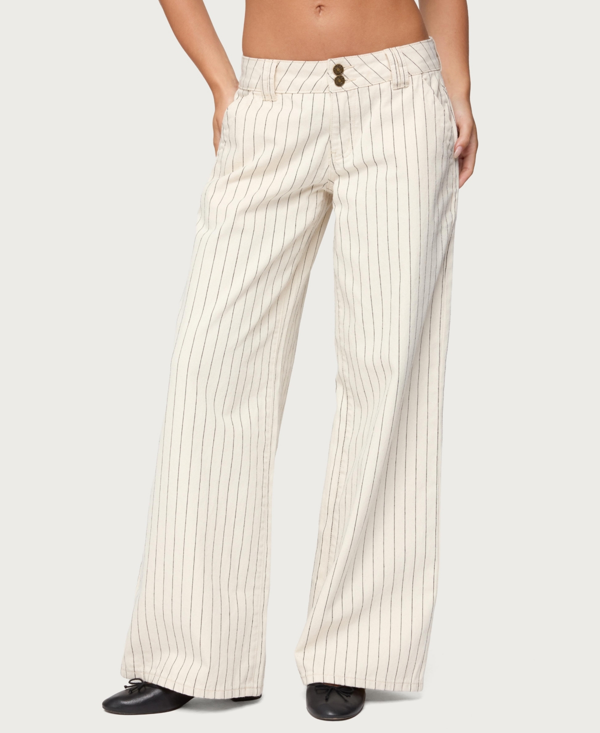 Click here for Edikted Womens Cory Striped Low Rise Jeans - Cream prices
