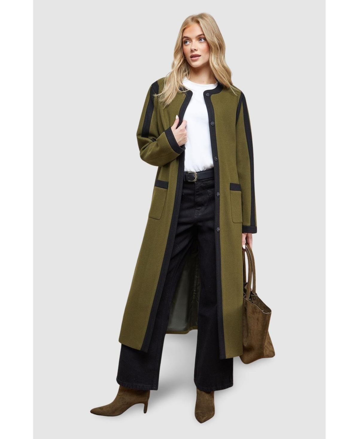 Click here for Oasis Womens Tipped Coat - Olive prices