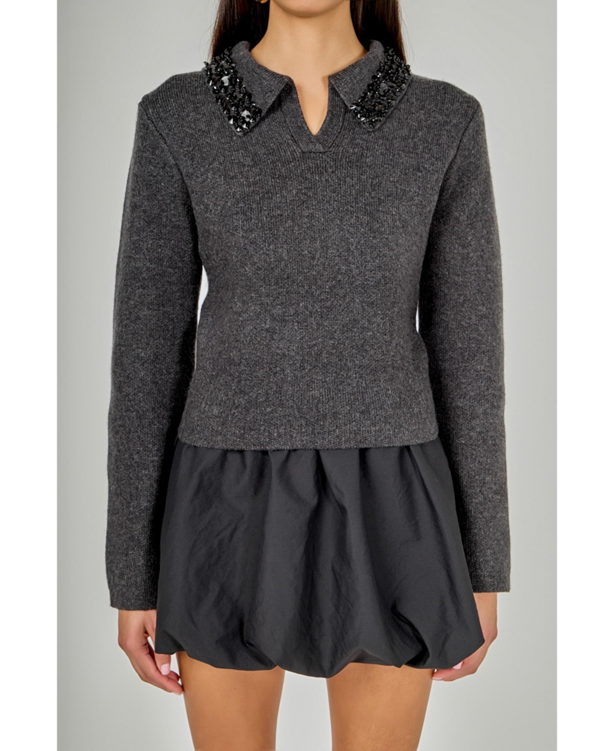 Click here for endless rose Womens Knit Jewel Trim Collared Sweat... prices