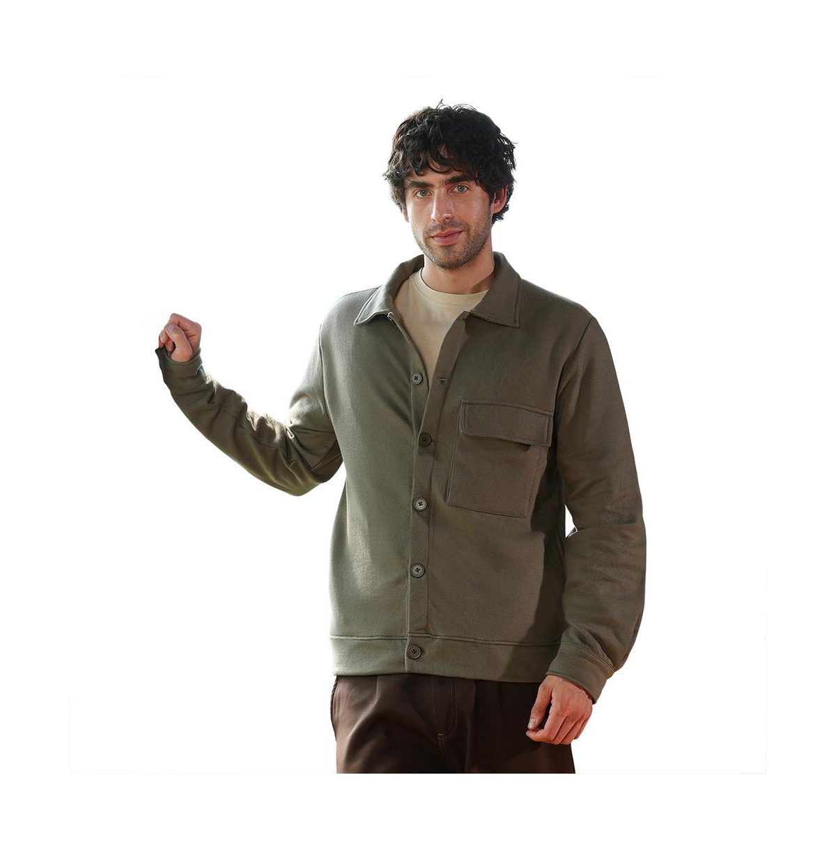 Click here for Campus Sutra Mens Dark Olive Utility-Knit Jacket -... prices