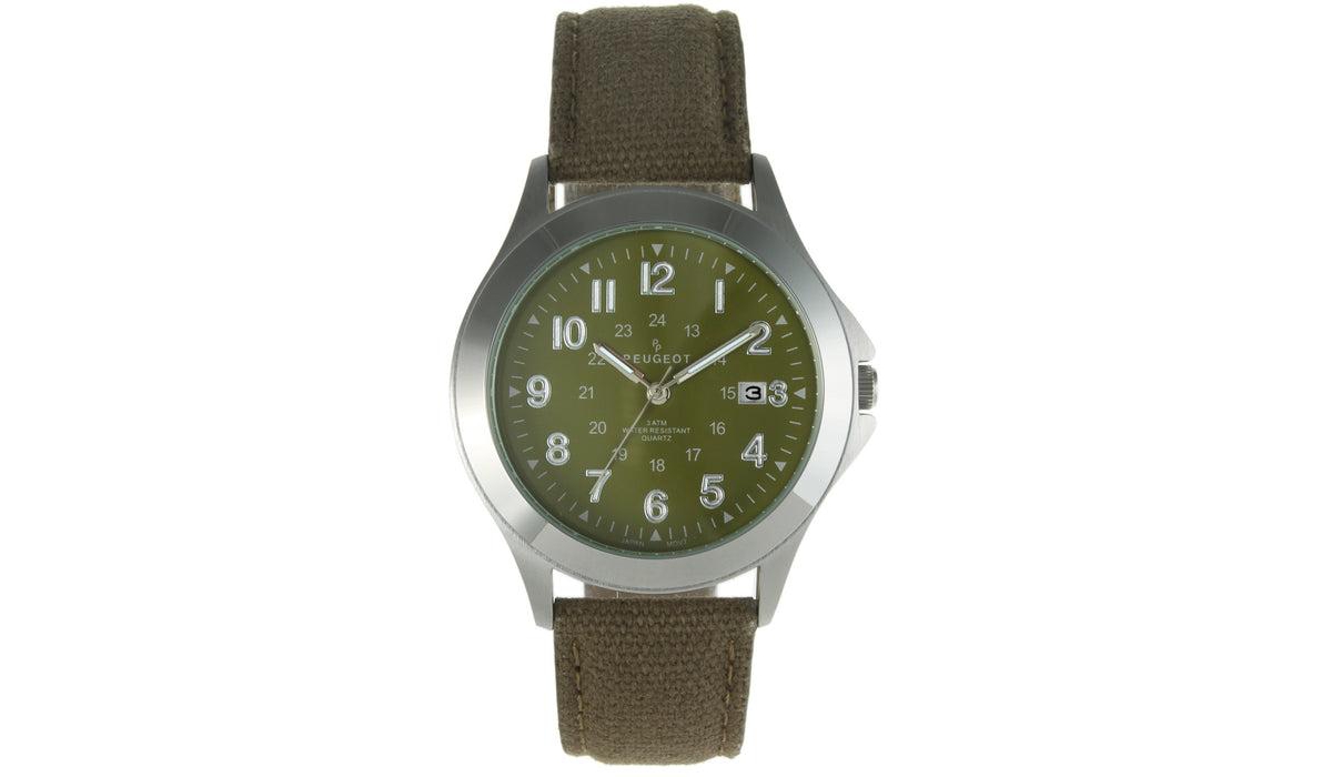 Click here for Peugeot Men 40mm Military Dial Calendar Canvas Str... prices