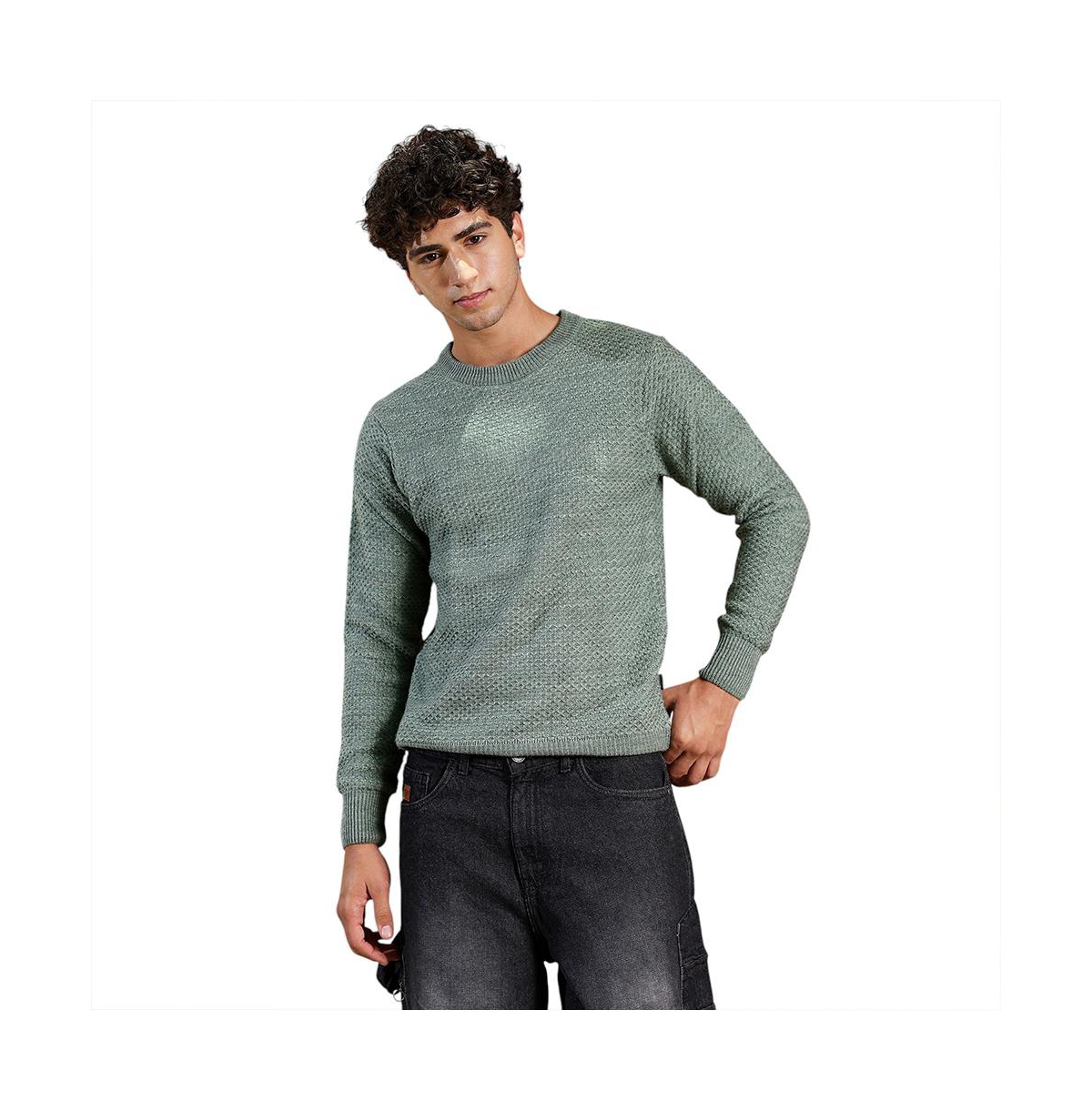 Click here for Campus Sutra Mens Sage Green Geo-Jacquard Knit Pul... prices