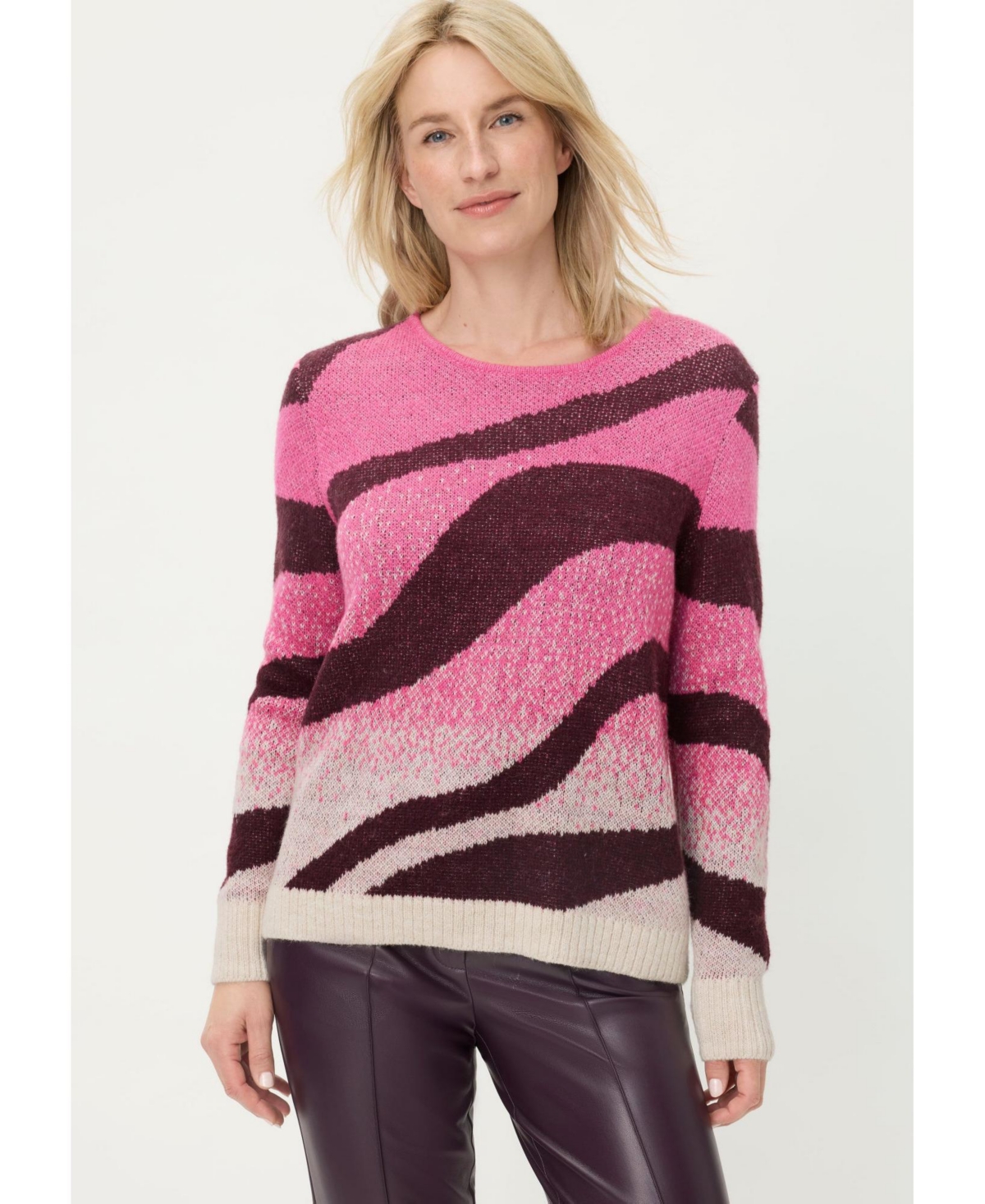 Click here for Olsen Womens Abstract Sweater - Pink velvet prices