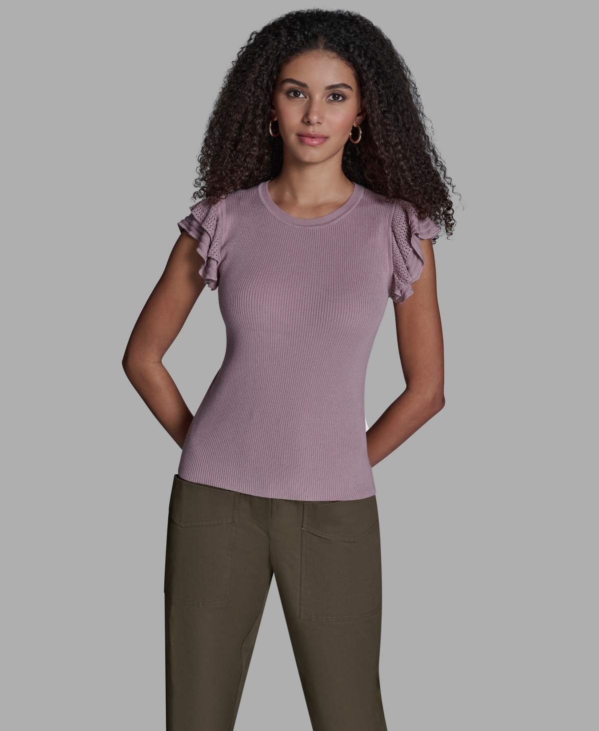 Click here for Bcbg Womens Crewneck Ruffle Sleeve Sweater Top - S... prices