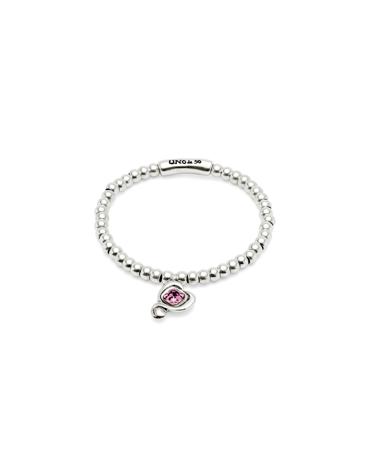 Click here for UNOde50 Silver Beaded Stretch Bracelet with Pink C... prices
