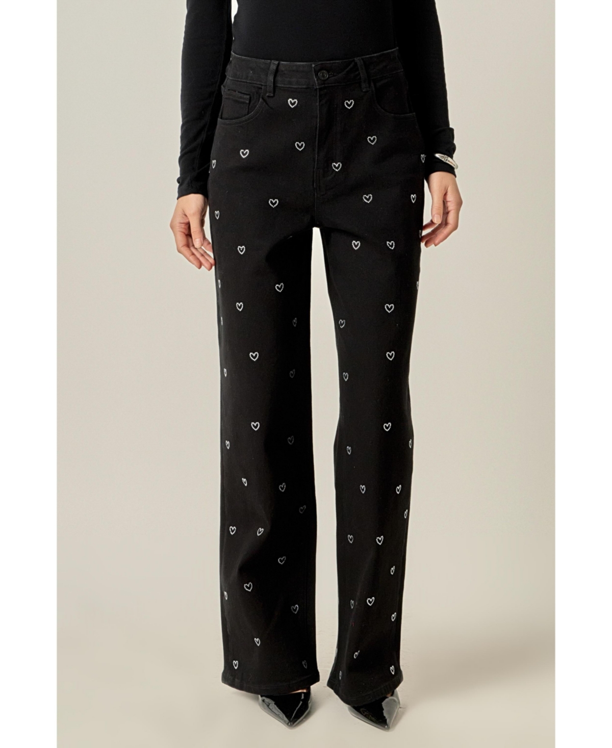 Click here for English Factory Womens Rhinestone Heart Jeans - Bl... prices