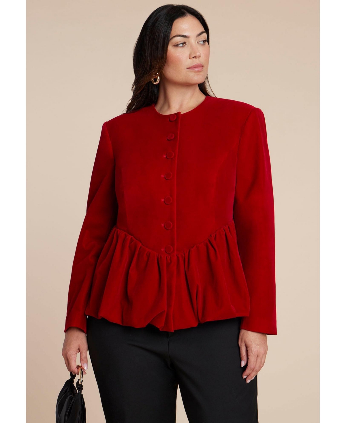 Click here for Eloquii Womens Velvet Peplum Bubble Hem Jacket - R... prices