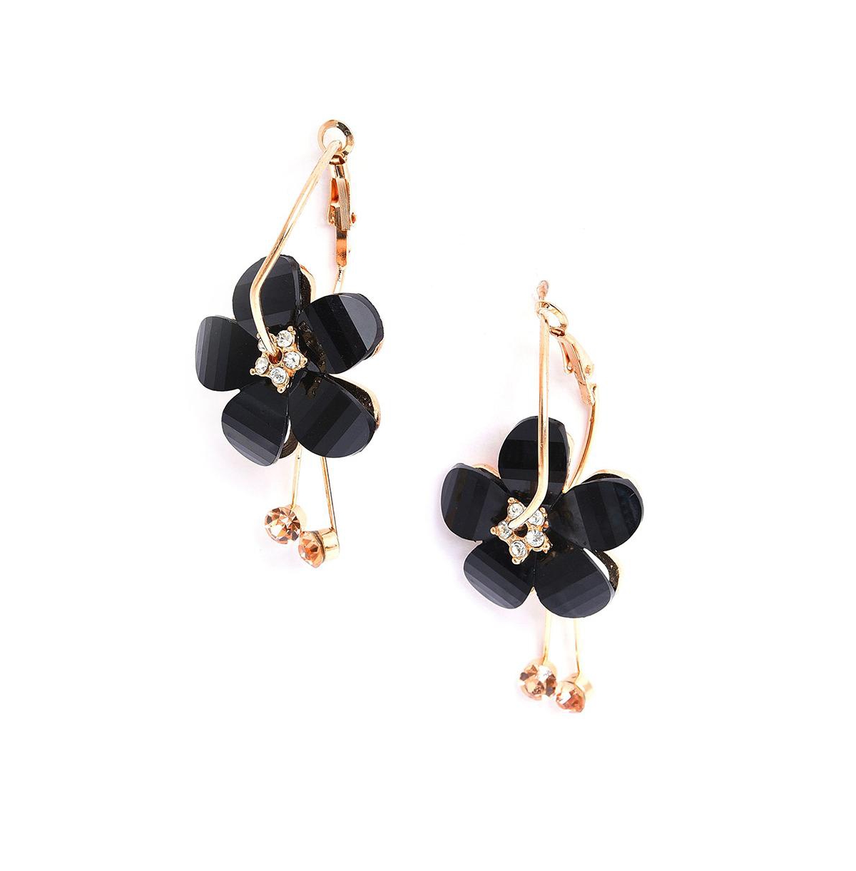 Click here for Sohi Womens Black Flower Drop Earrings - Black prices