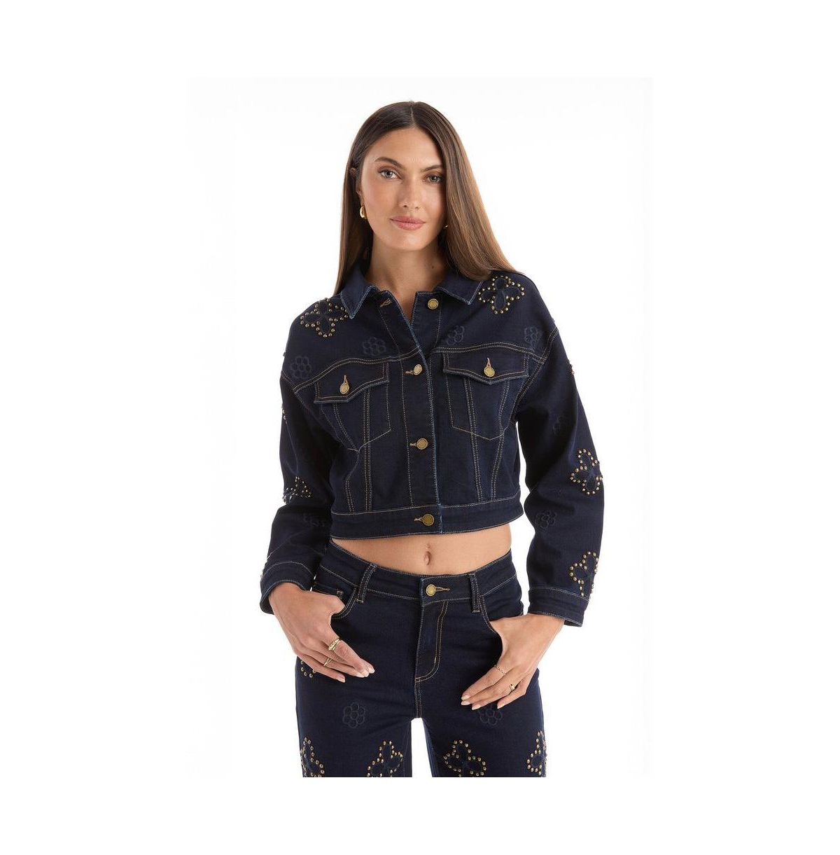 Click here for The Noli Shop Womens Kaia Studded Jacket - Indigo... prices
