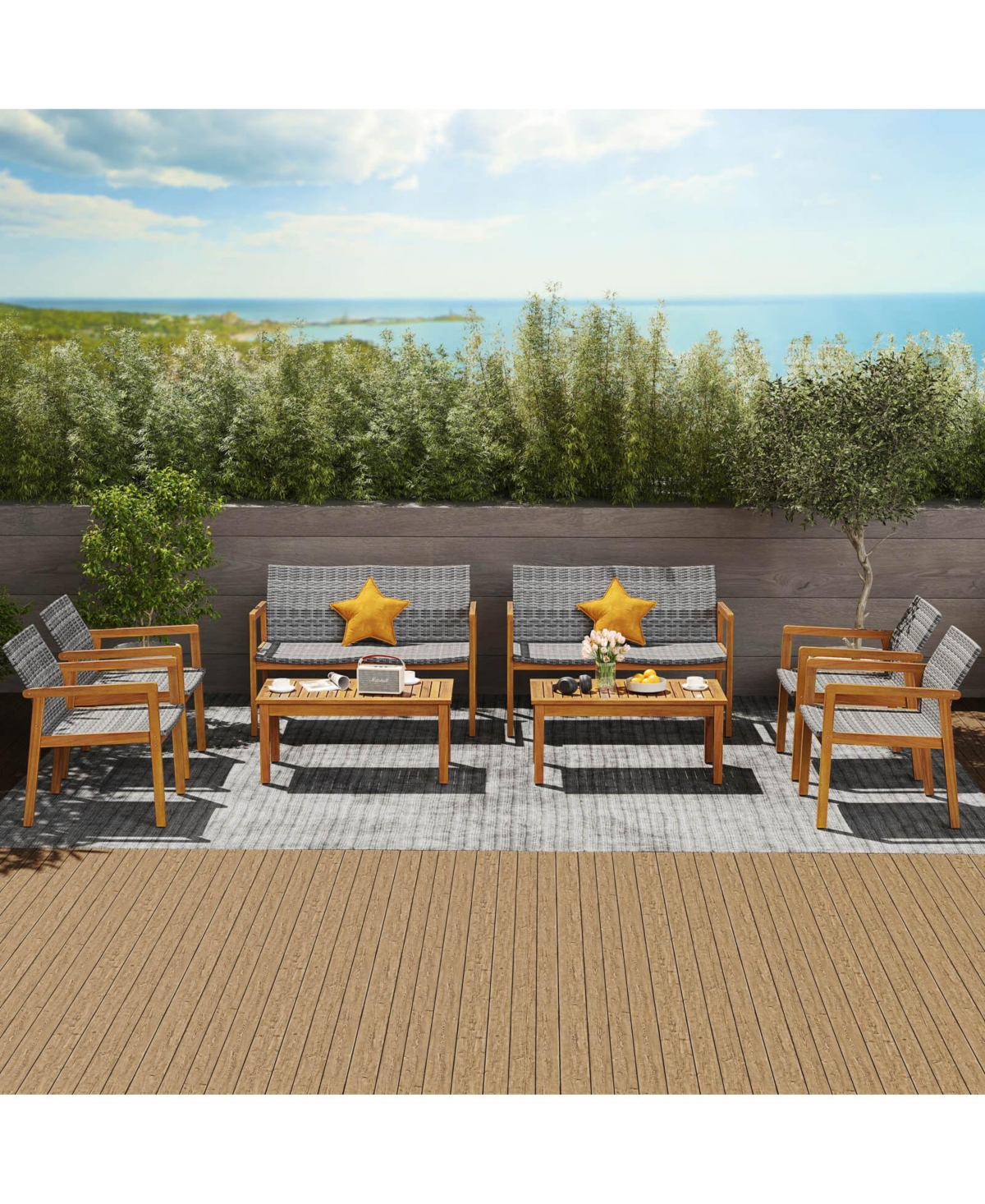 Click here for Costway 8 Pieces Outdoor Furniture Set  Acacia Woo... prices