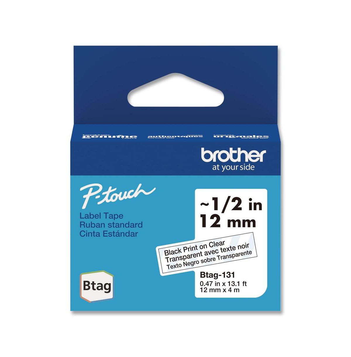 Brother P-Touch Btag131 0.47 in. x 13.1 ft. Genuine P-Touch BTAG Label Tapes - Black on Clear - Black on clear