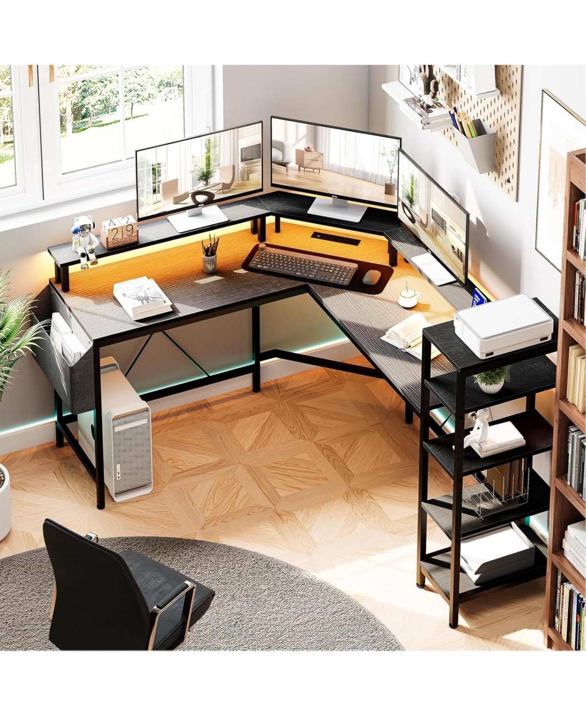 Click here for gaomon L Shaped Gaming Desk with Power Outlet & Le... prices