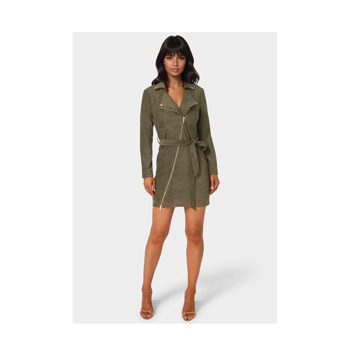 Click here for Bebe Womens Faux Suede Moto Dress - Olive prices