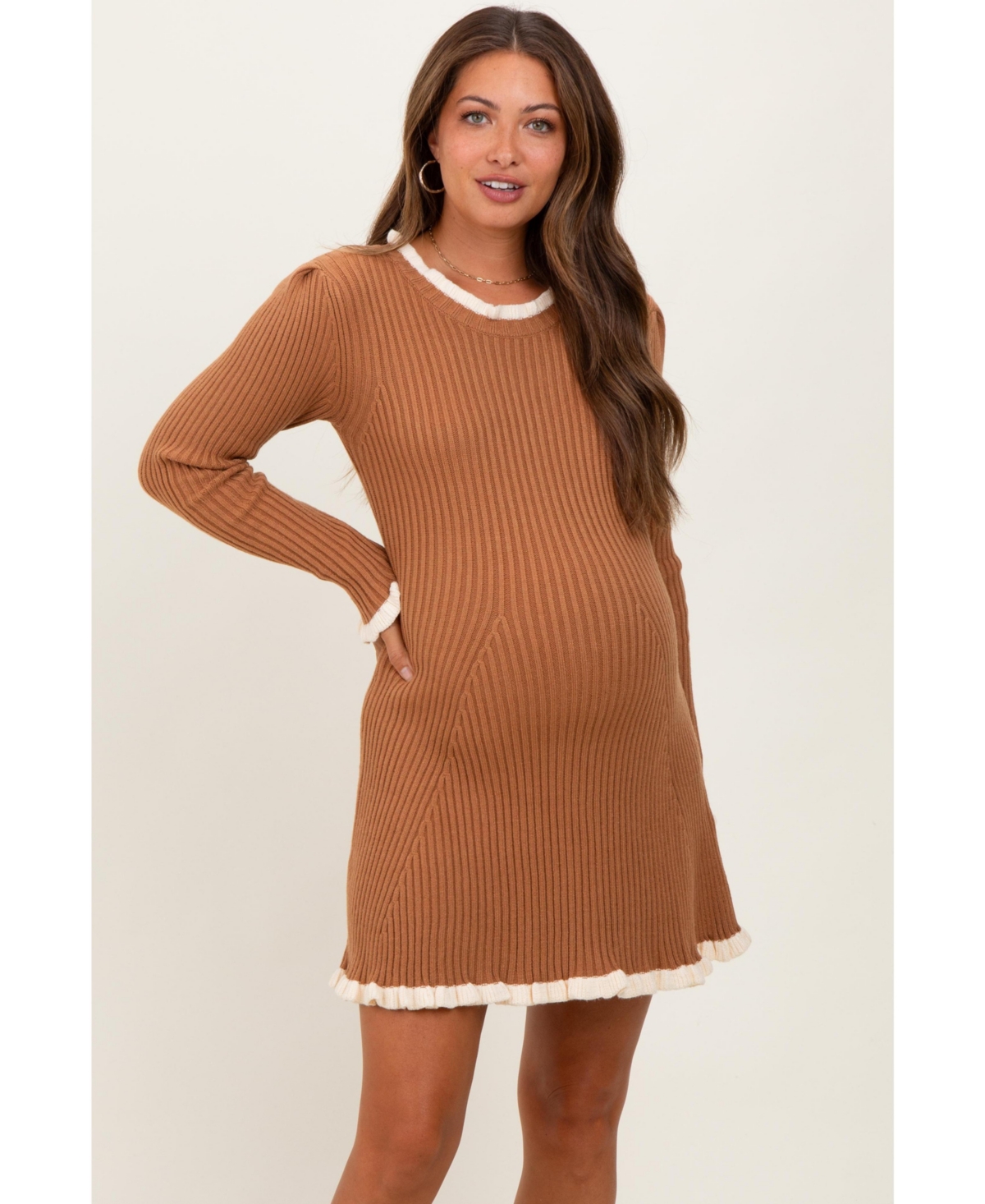 Click here for Pinkblush Maternity Black Ribbed Knit Contrast Ruf... prices