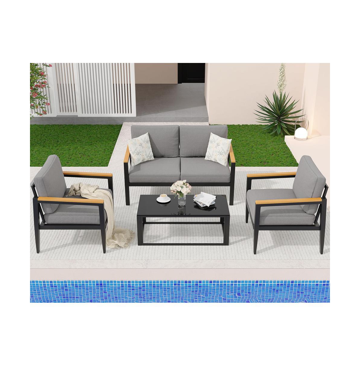 Click here for gaomon Outdoor Aluminum Furniture Set 4 Piece Pati... prices