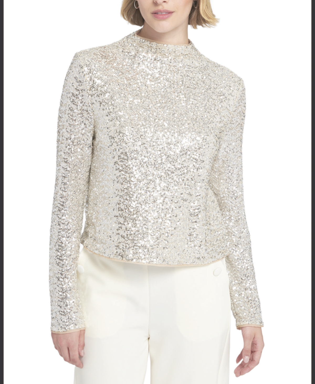 Click here for Elle Collection Womens Sequin Knit Mock Neck Top E... prices