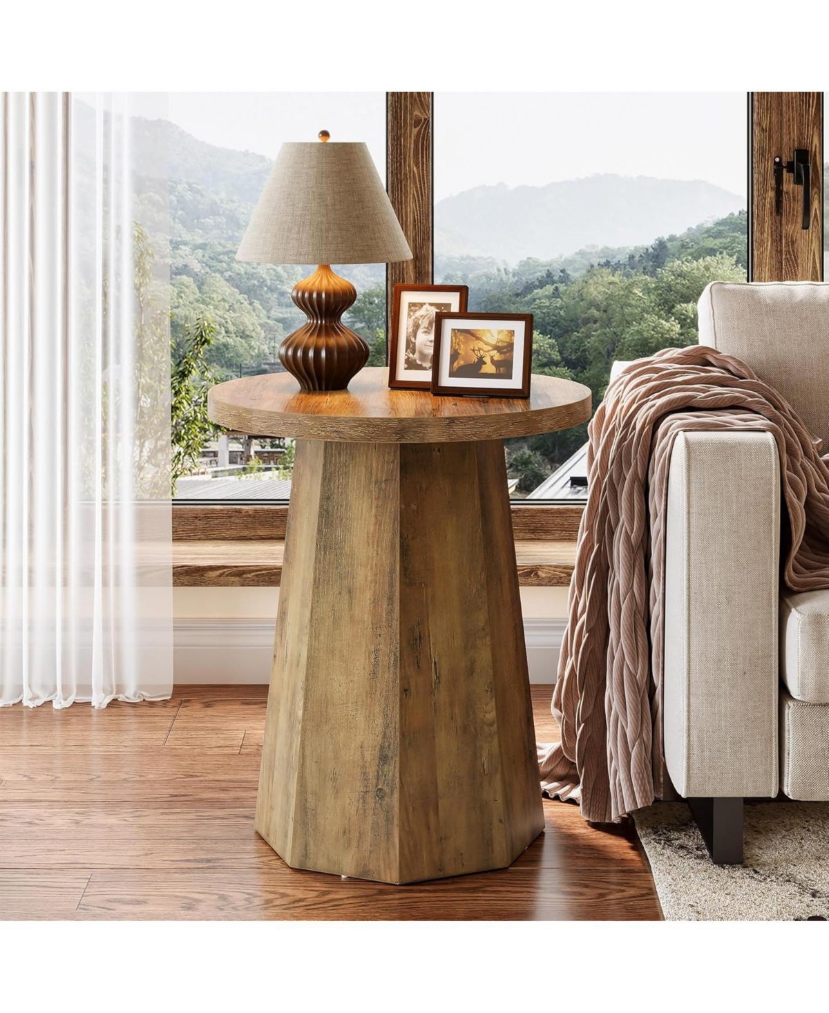 Click here for Tribesigns Farmhouse Round End Table  Wooden Couch... prices