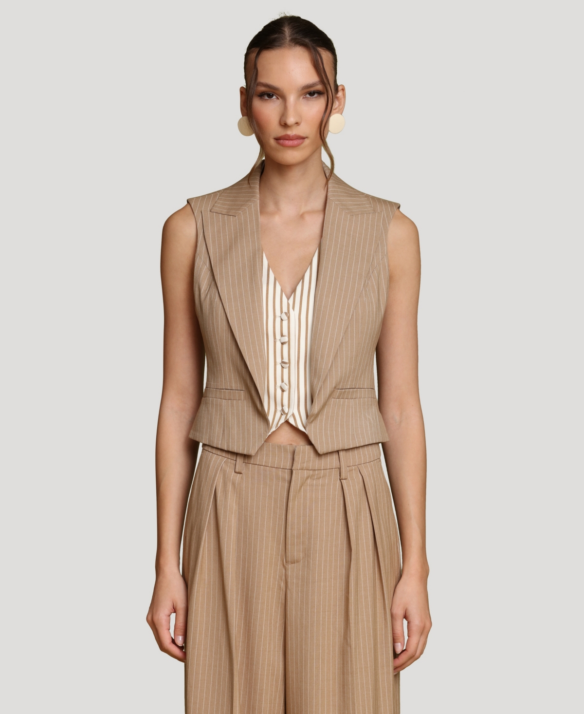 Click here for Avec Les Filles Womens Pinstriped Notch Lapel Coll... prices