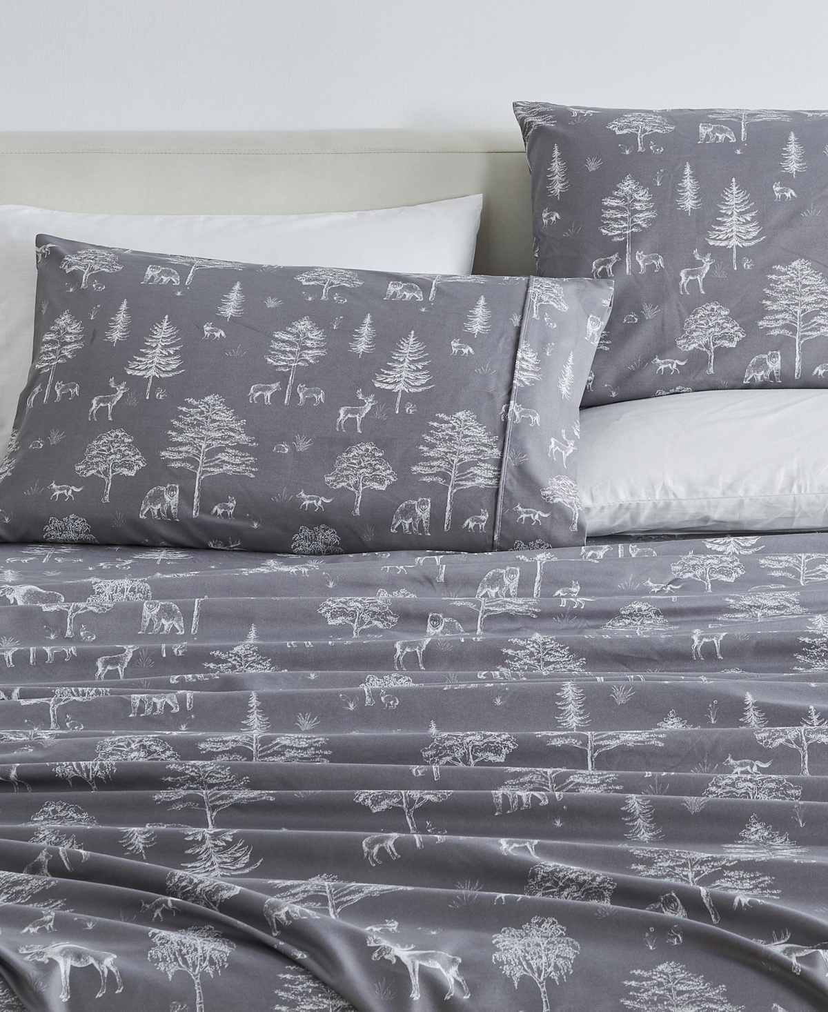 Linery & Co. Ultra-Soft Lodge-Inspired Brushed Microfiber Sheet Set - Wild acres - grey