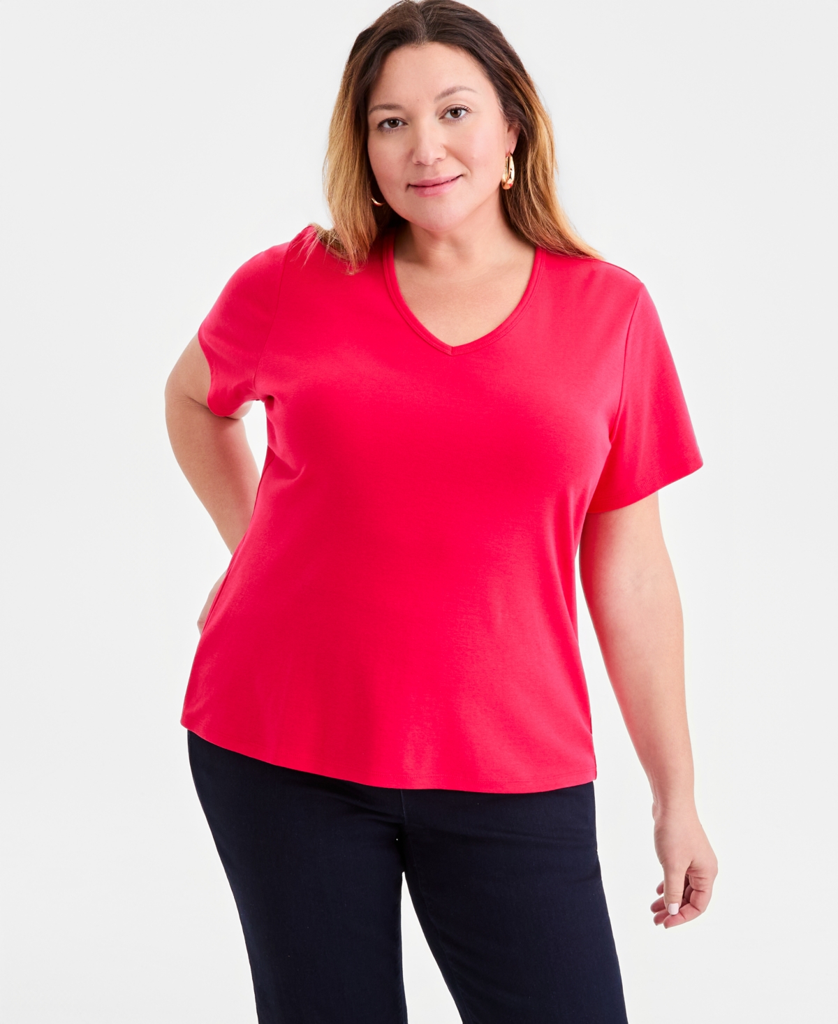 Style & Co Plus Size Short-Sleeve V-Neck Top  Exclusively at Macys - Fresh Lipstick