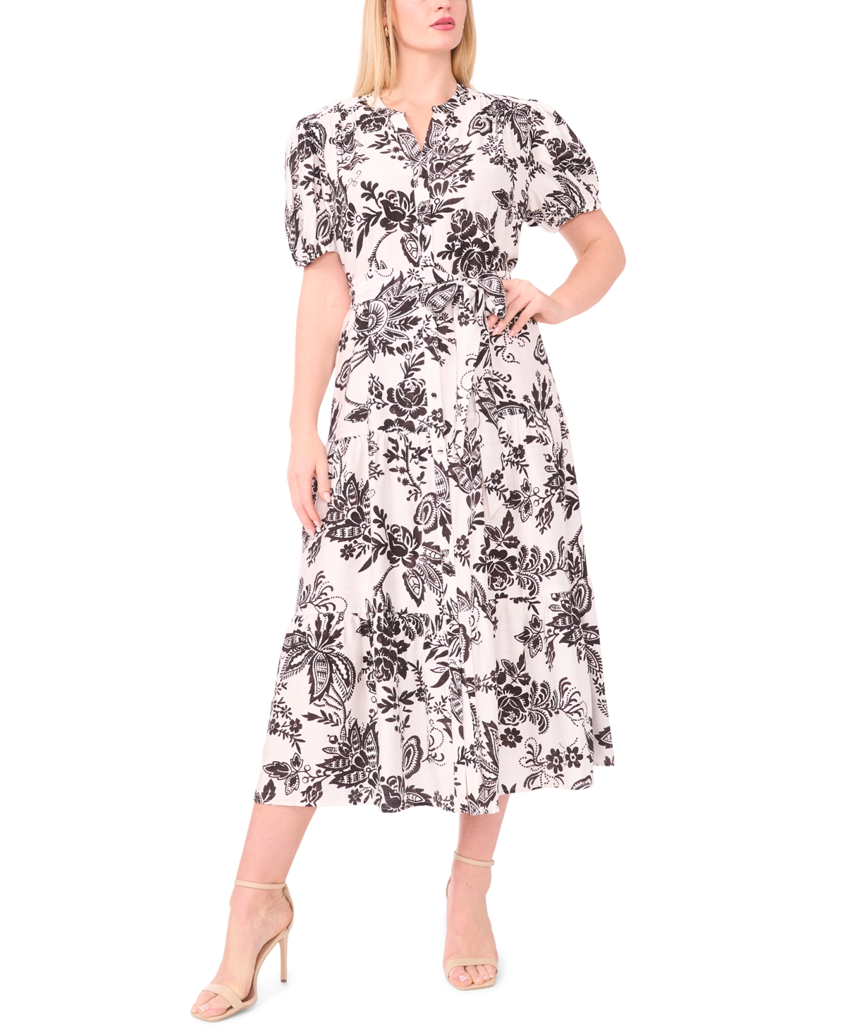 Click here for Msk Plus Size Printed Puff-Sleeve Maxi Shirtdress... prices